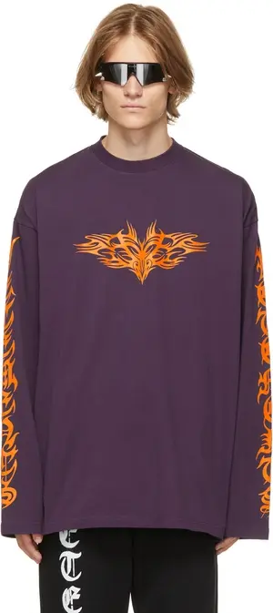 Vetements Purple Gothic Logo Long Sleeve T-Shirt In Purple
